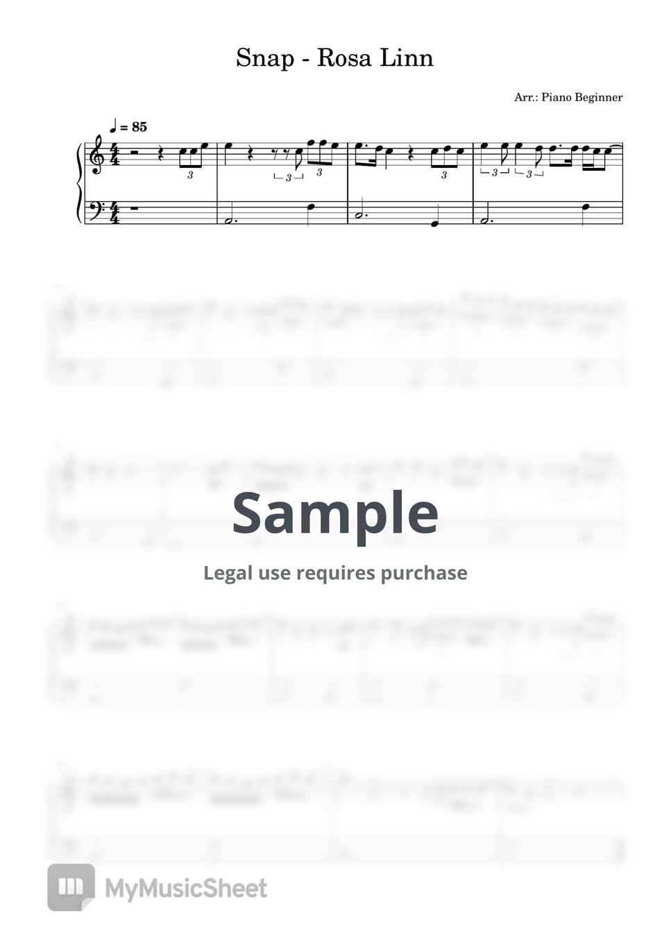 Rosa Linn - Snap Piano نوتة موسيقية PDF | Piano Beginner | mymusic5