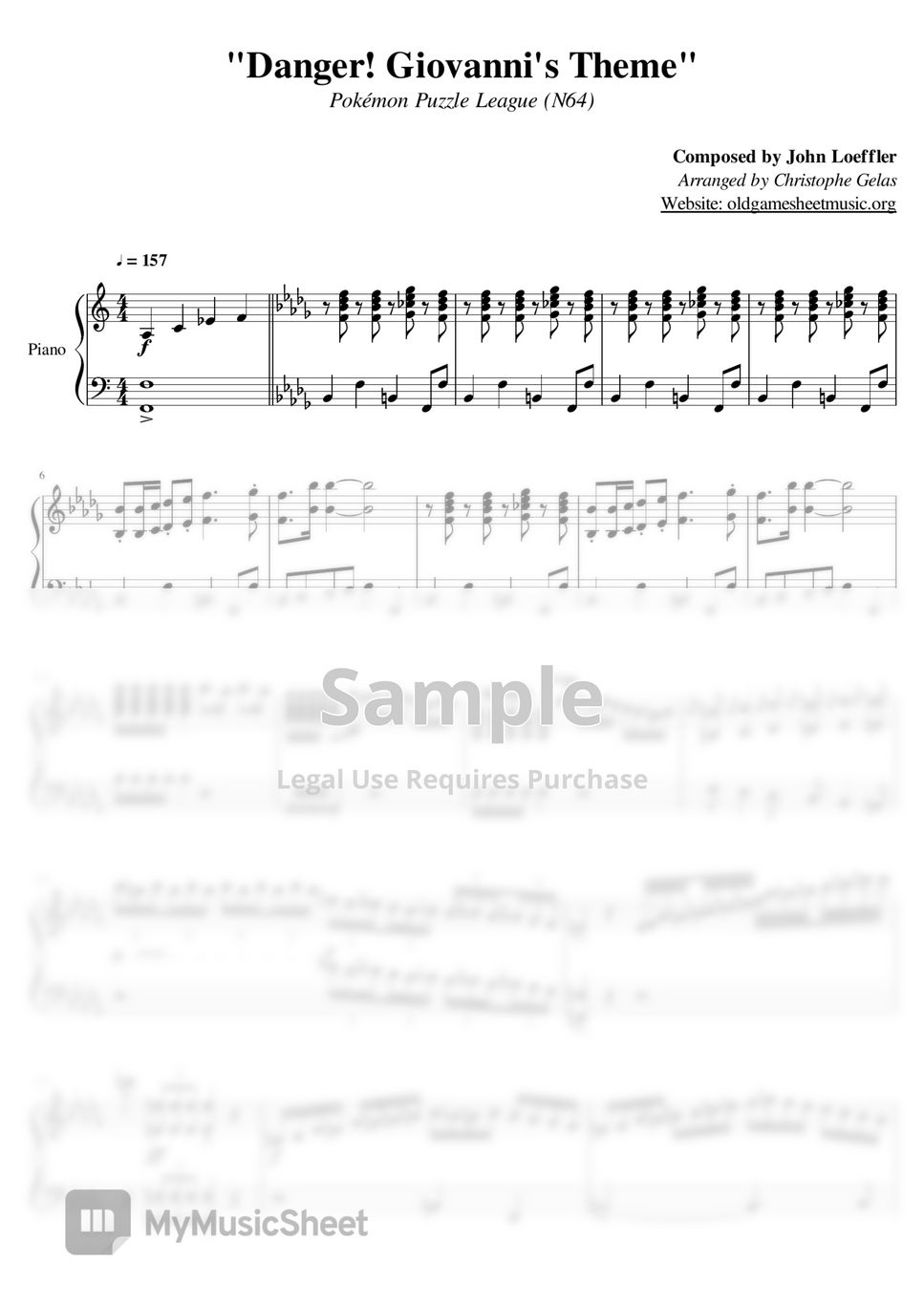 Pokémon Puzzle League (N64) - Danger! Giovanni's Theme 악보 by Christophe ...