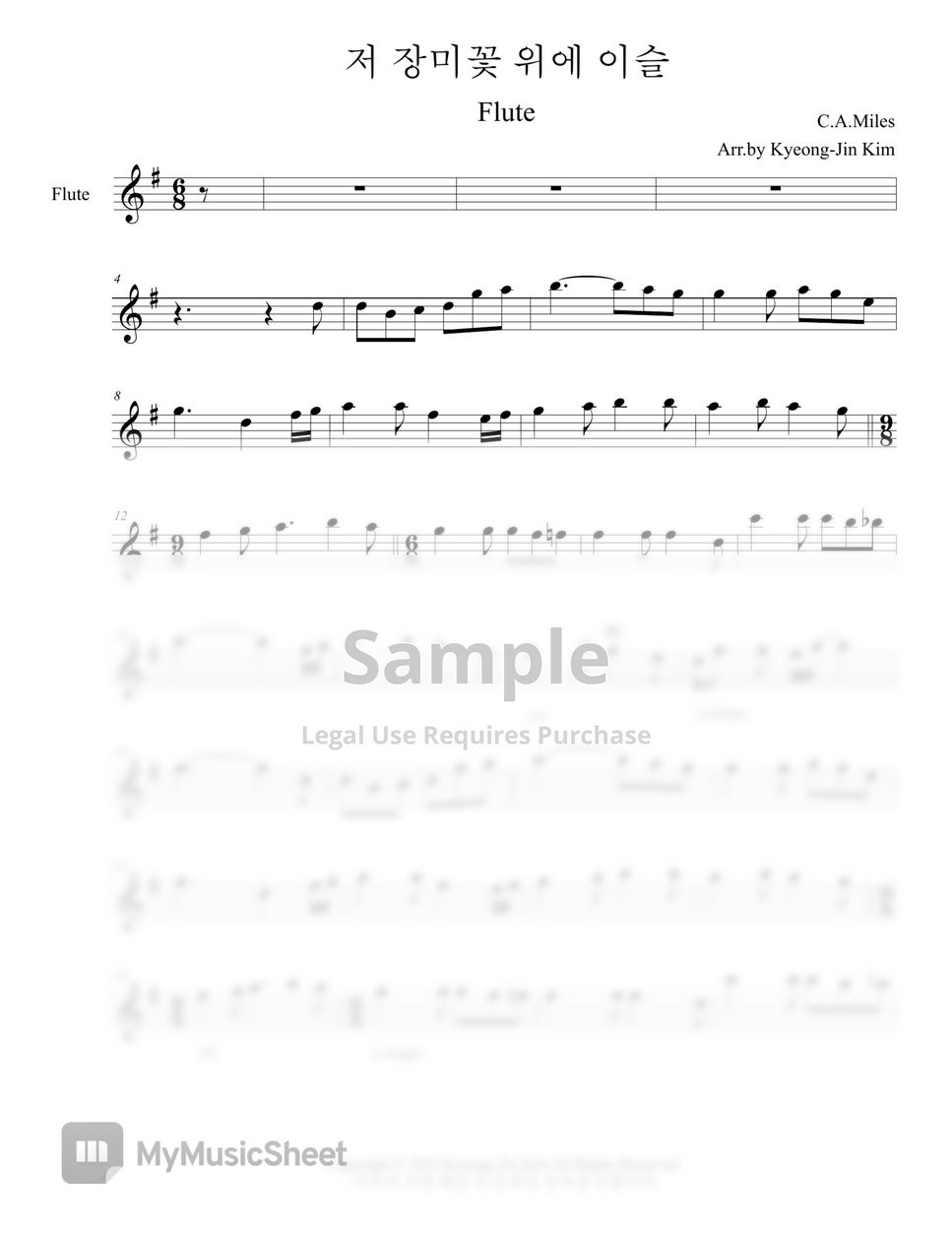 C A Miles 저 장미꽃 위에 이슬 플루트 피아노 Sheets By Pianist Jin