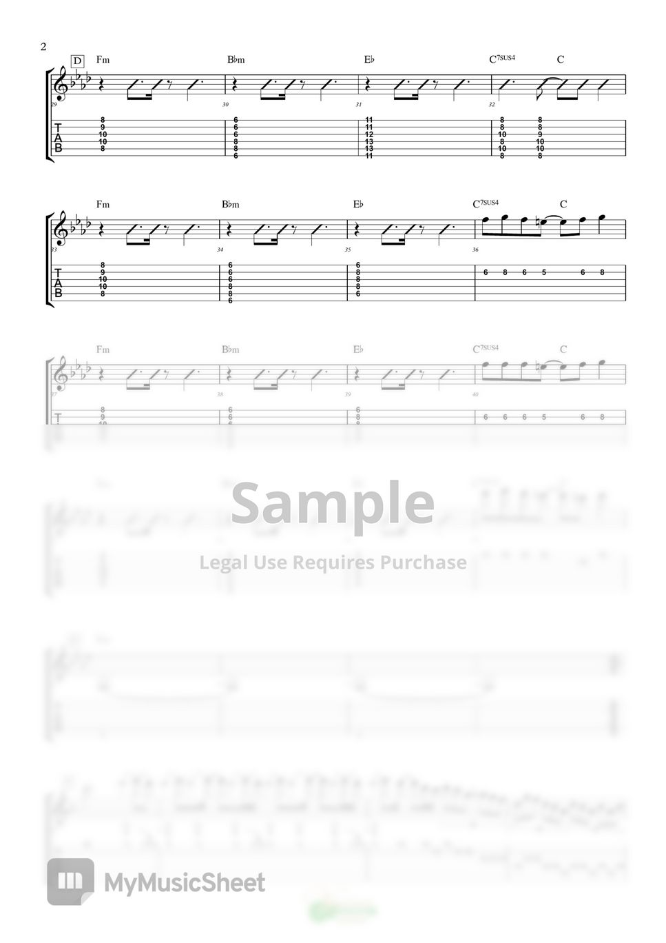 Irene Cara - Fame Tab + 1staff by 빈사마기타나라