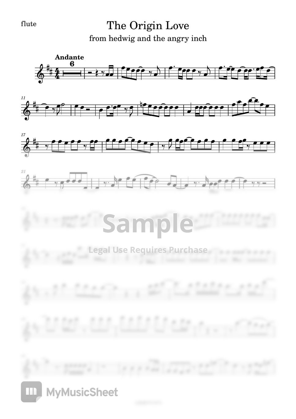 뮤지컬 헤드윅 - The Origin love (뮤지컬 헤드윅/반주 MR) Sheets by 심플플루트뮤직