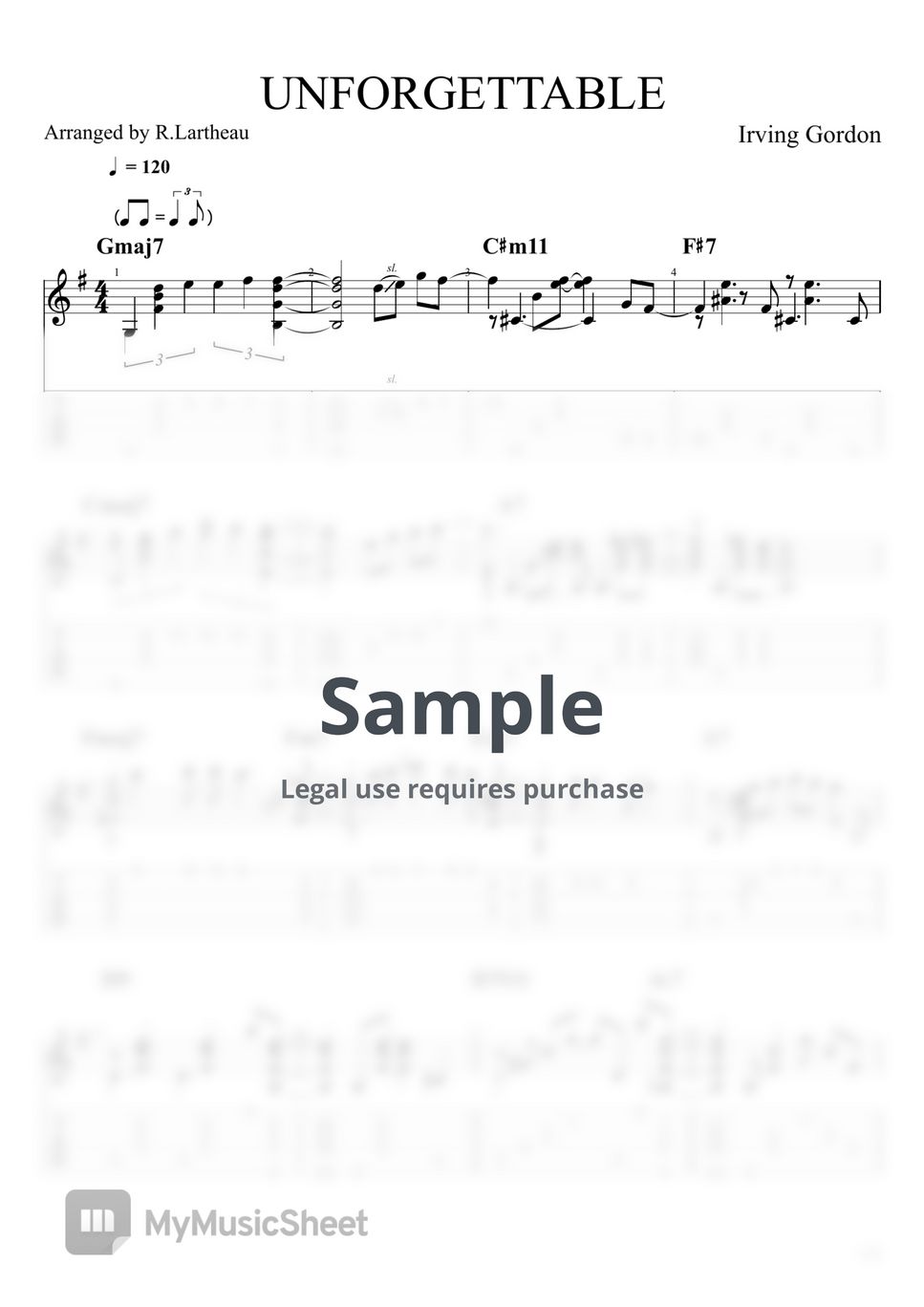 IRVING GORDON - UNFORGETTABLE Tab + 1staff by roger lartheau