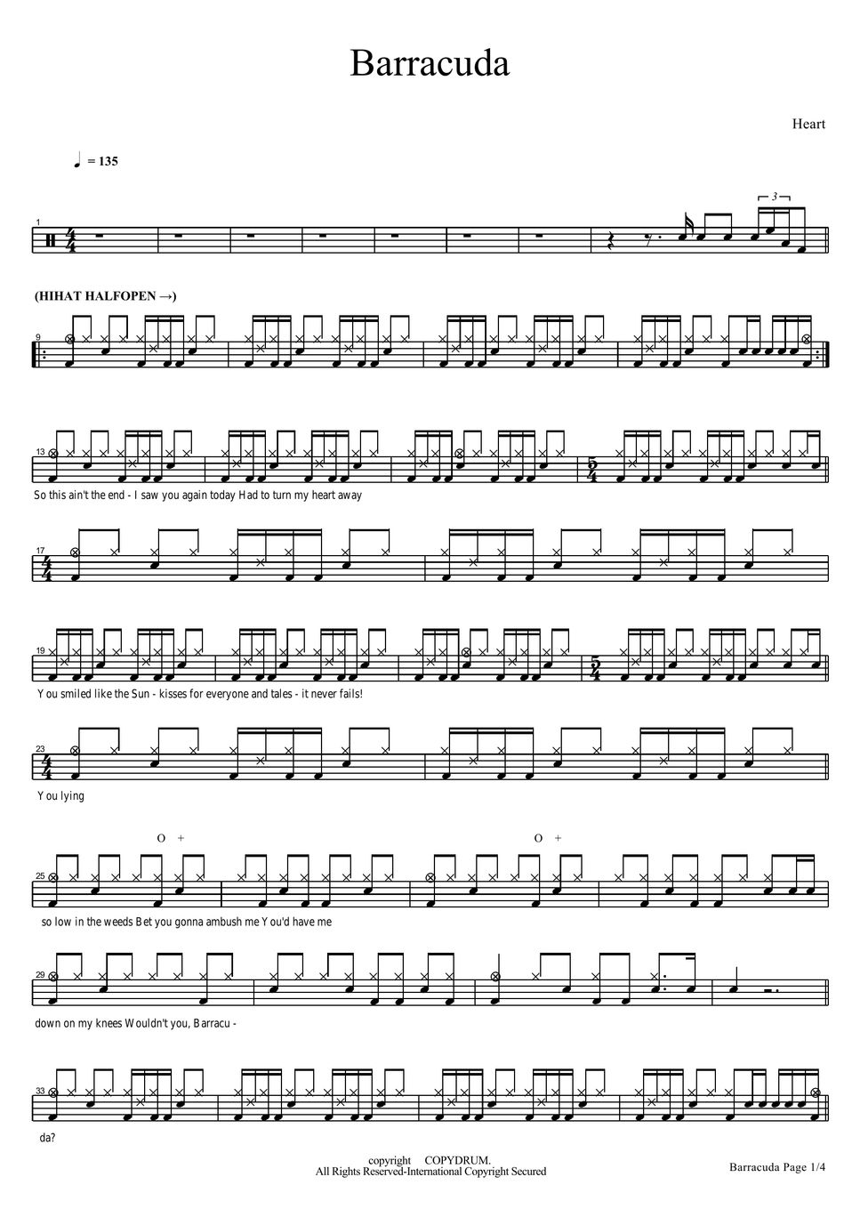 Heart - Barracuda Sheet by COPYDRUM