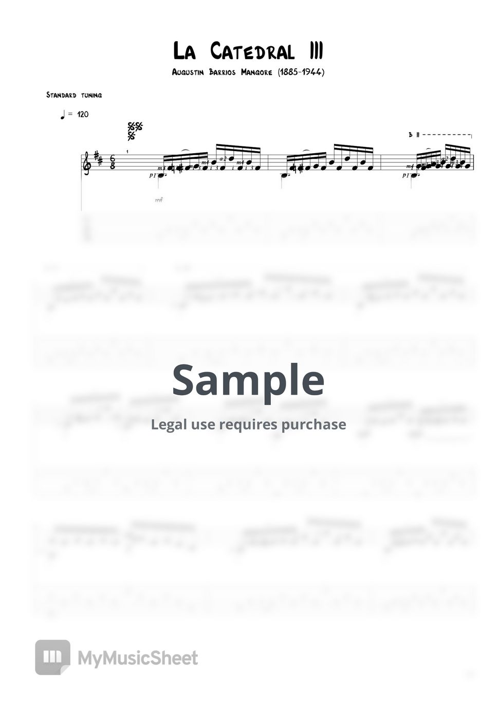 Augustin Barrios Mangore - La Catedral III TAB+1 Staff by Agape Guitar