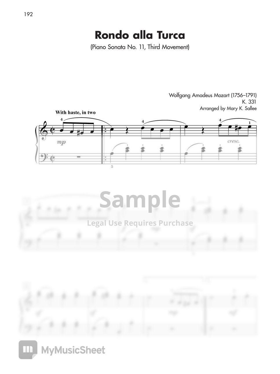 Mozart - Rondo alla Turca Easy Sheet 악보 by Hemsach