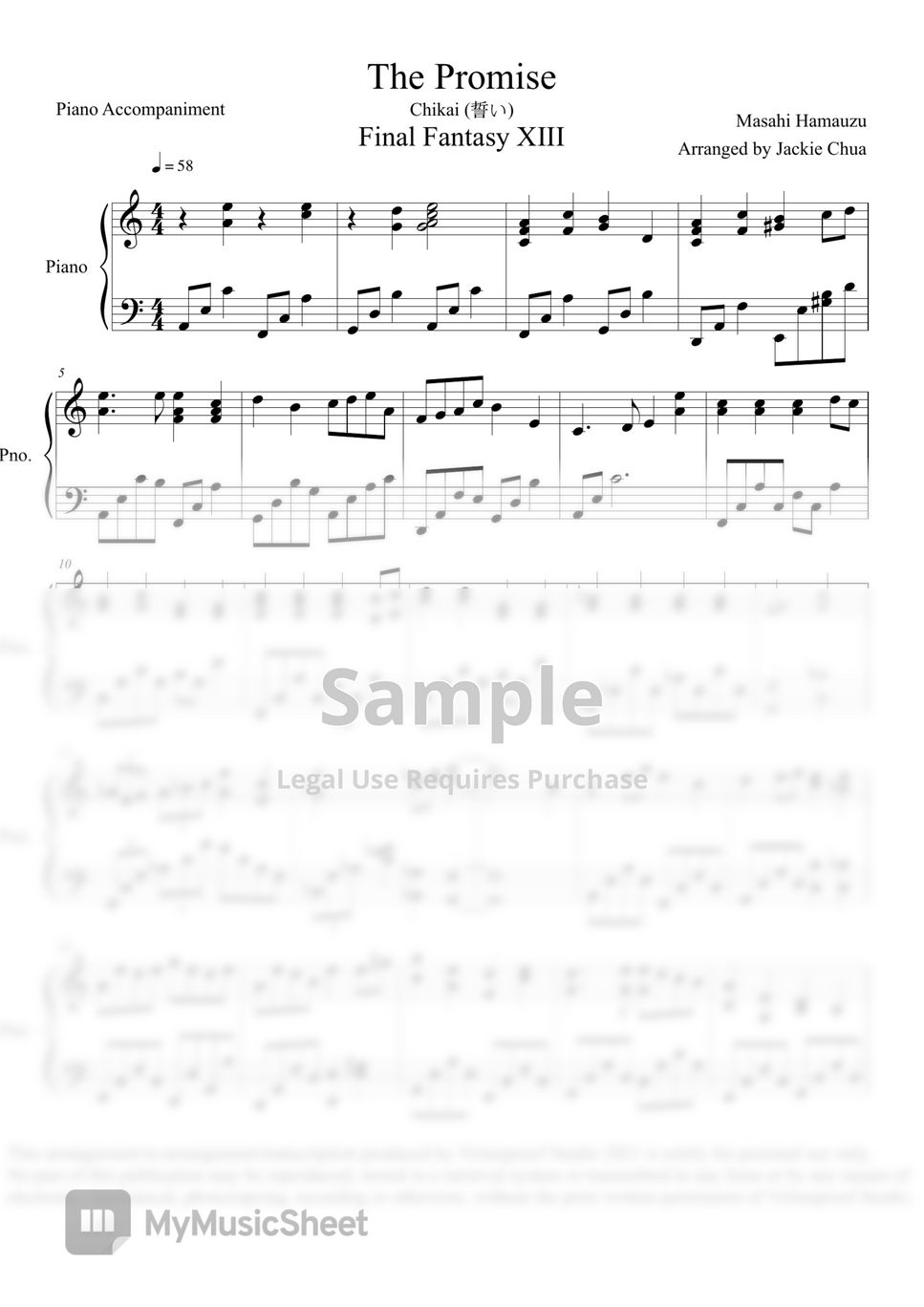 Masahi Hamauzu 浜渦 正志 - The Promise | Chikai (誓い) | Final Fantasy XIII (Piano Accomp.) Sheet ...