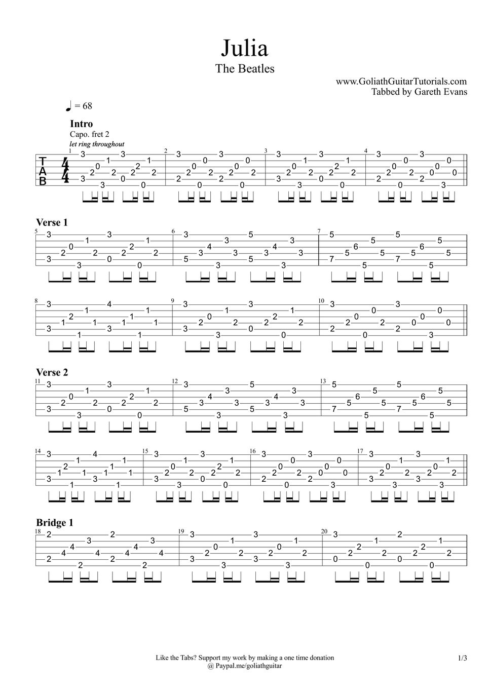 The Beatles - Julia TAB by Goliath Guitar Tutorials