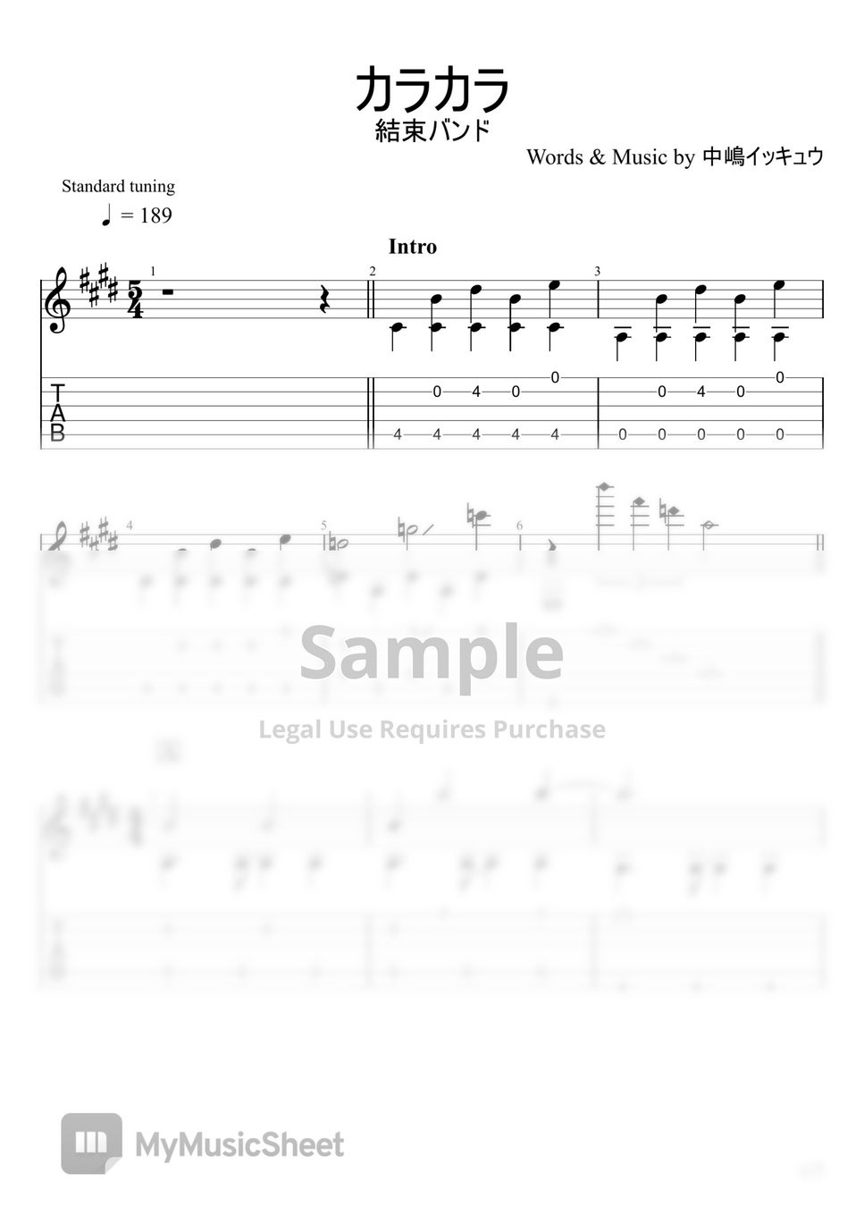 Kessoku Band - Karakara (Fingerstyle) Sheets by u3danchou