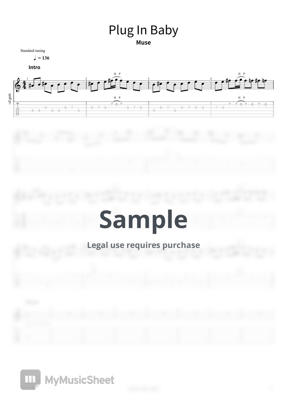 Muse - Plug In Baby Tab + pontuação de linha única by GEO MUSIC