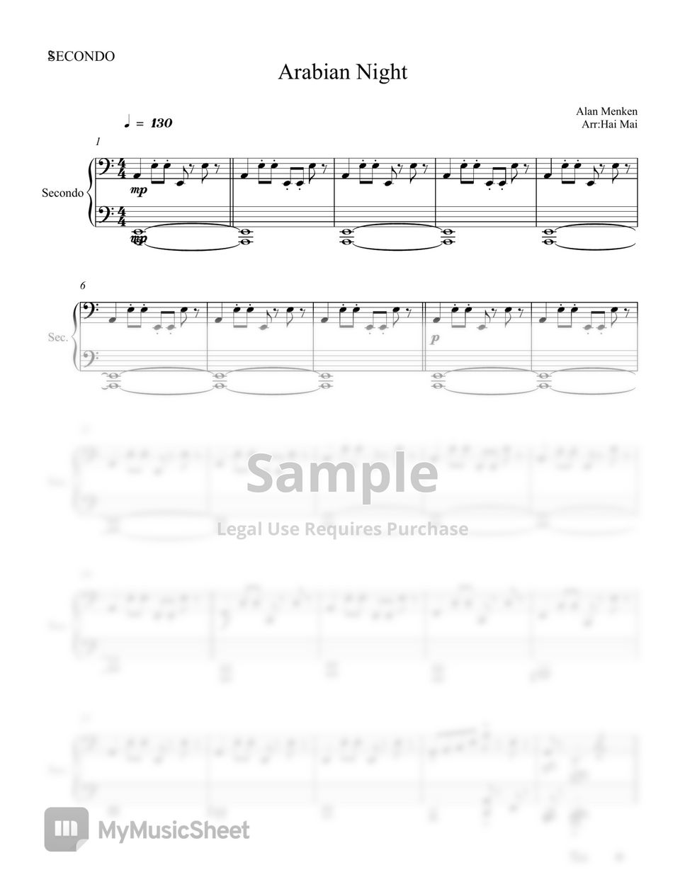 Alan Menken - Arabian Night for Piano 4 hands Partition musicale by Hai Mai