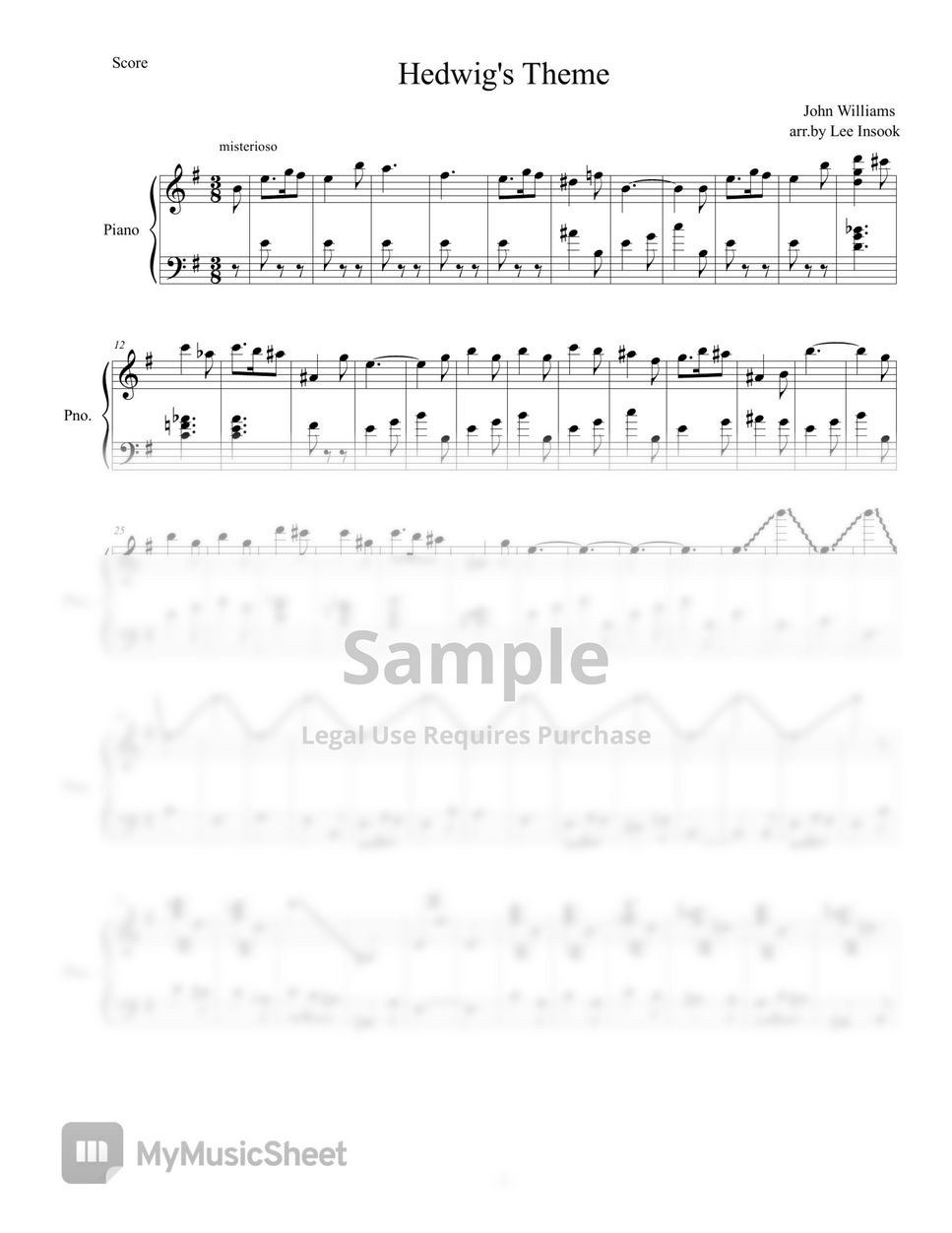 John Williams - Hedwig's Theme (Harry Potter) Sheets by Lisamusic