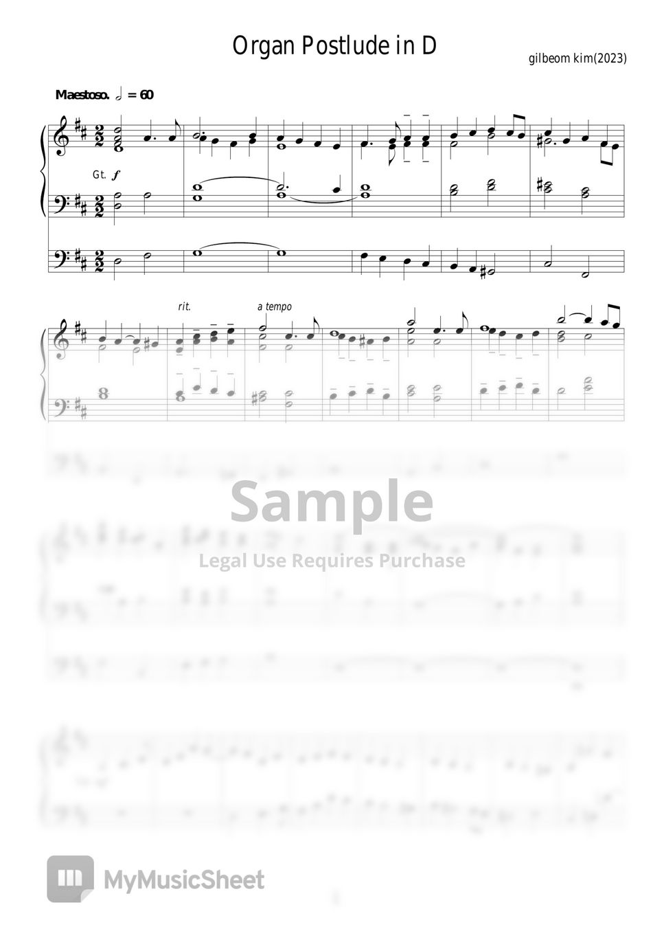 김길범 - 라장조 오르간 후주곡 Sheet Music
