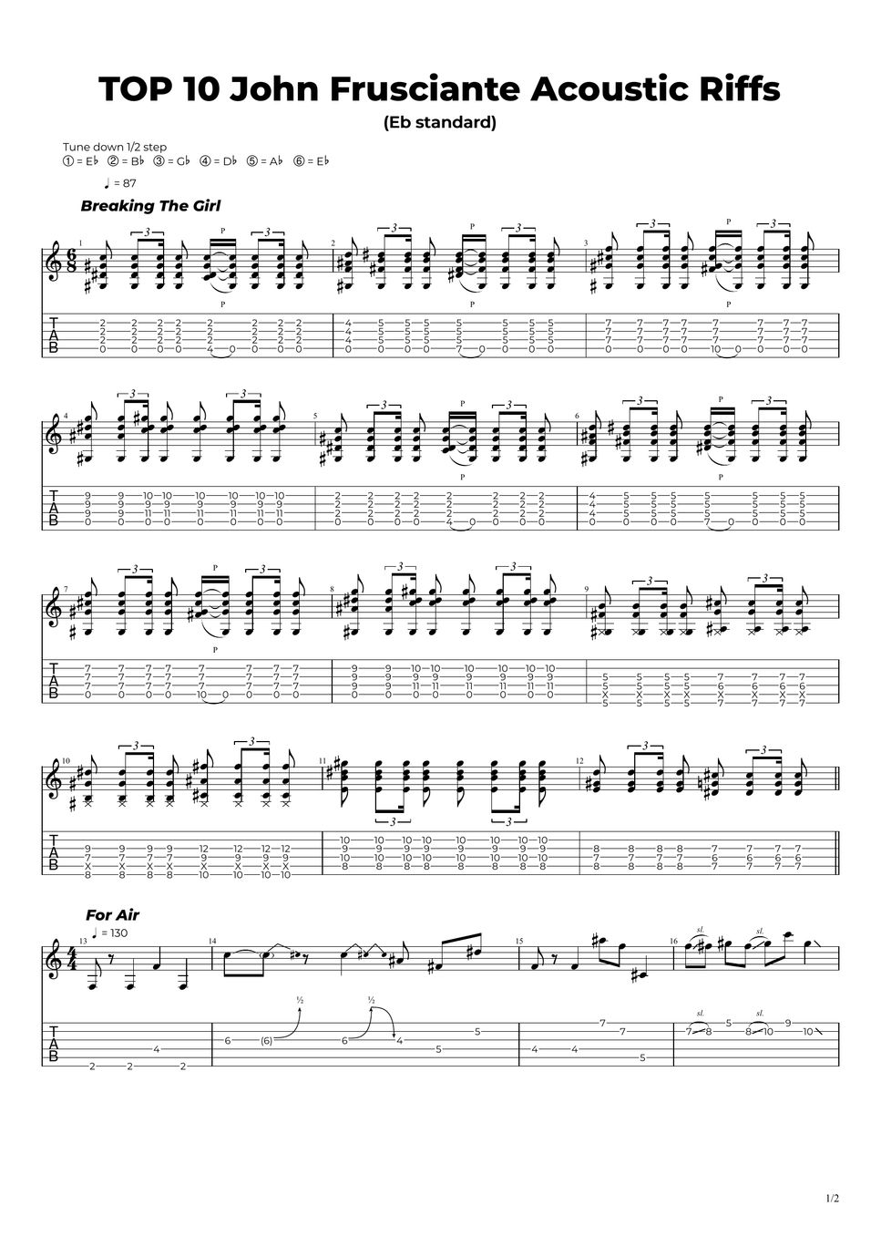 John Frusciante - TOP 10 John Frusciante Acoustic Riffs Sheets by ...