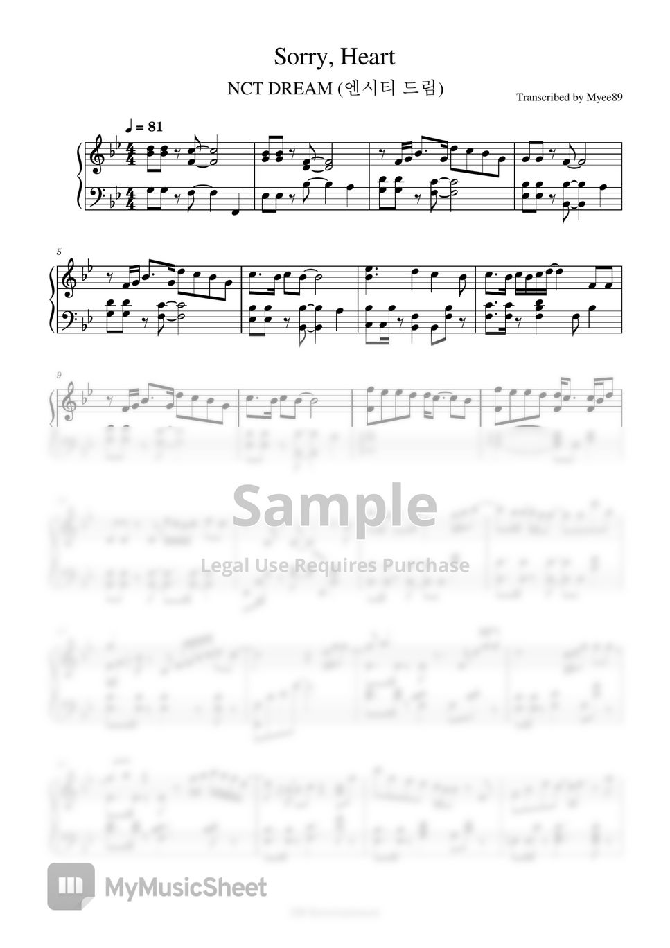 NCT DREAM (엔시티 드림) - Sorry, Heart 악보 by Myee89