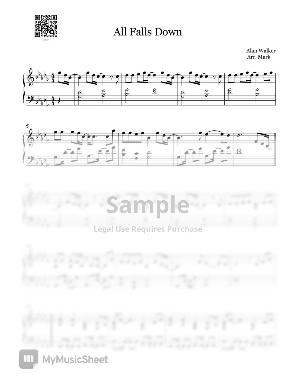 Alan Walker - All Falls Down (Piano version) by Mark Piano โน้ตเพลง