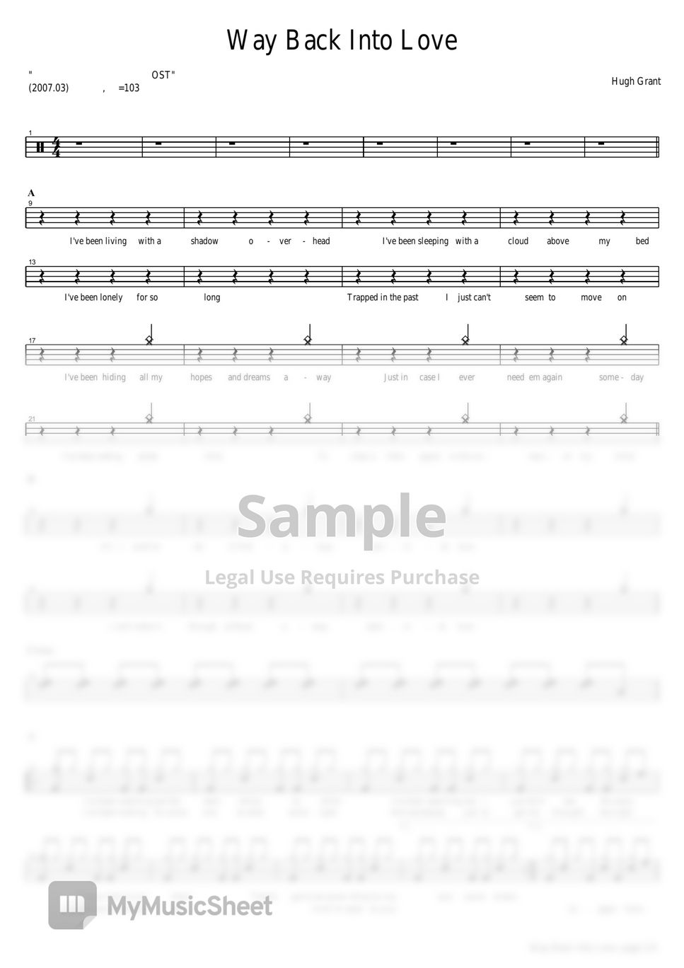 Hugh Grant - Way Back Into Love Sheets by COPYDRUM