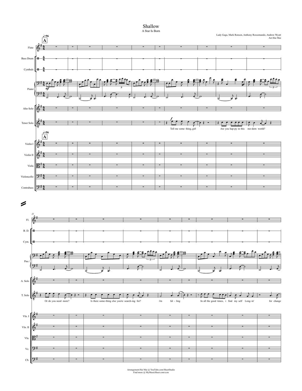 Lady Gaga - Shallow for 2 Duo Alto/Tenor voices and Orchestra ...