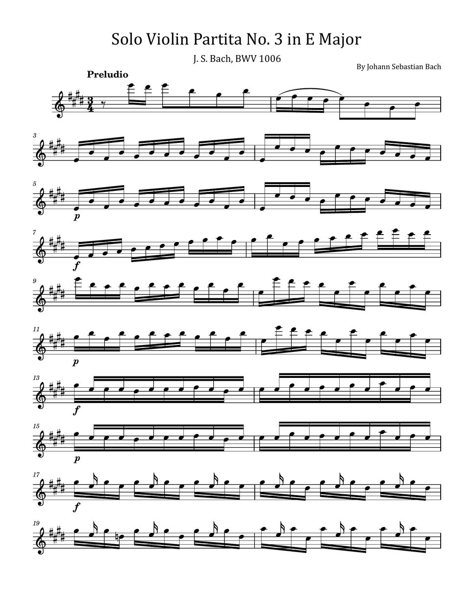 Johann Sebastian Bach - Partita No. 3 in E Major (Solo Violin - J. S ...