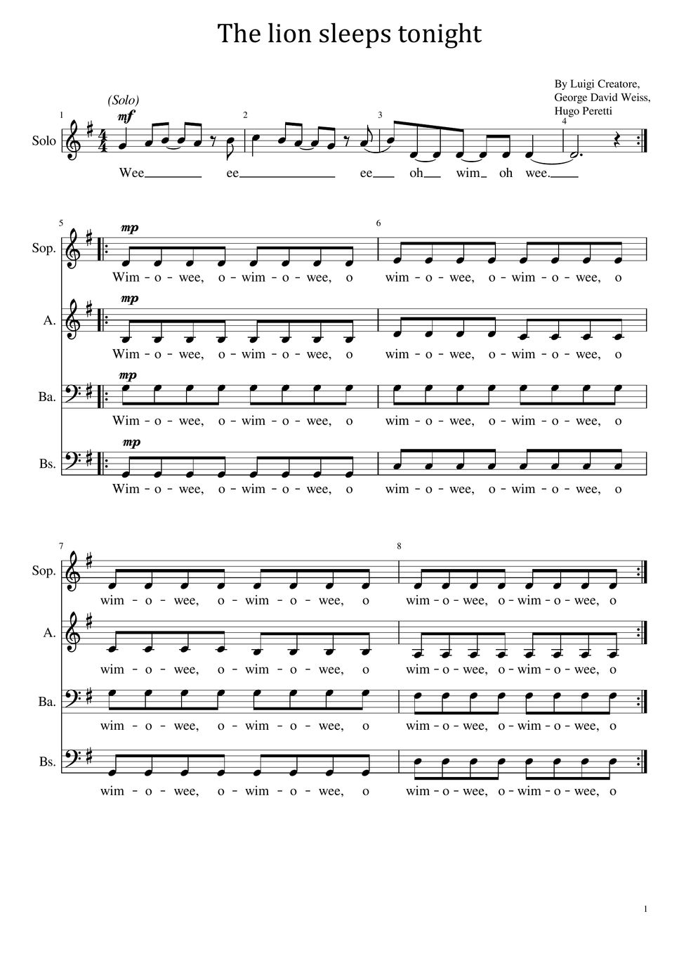 Luigi Creatore,George David Weiss, Hugo Peretti - The lion sleeps ...