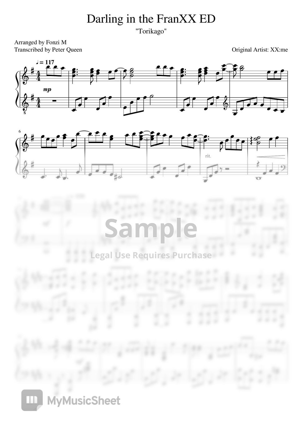 XX:me - Darling in the FranXX ED - "Torikago" 악보 by Fonzi M