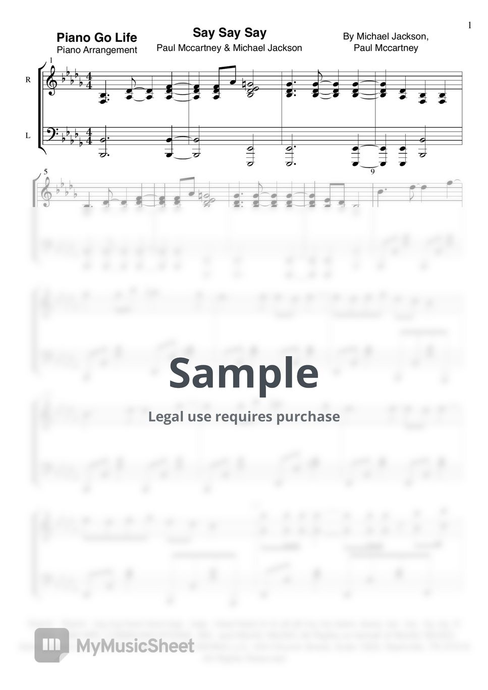 Paul Mccartney & Michael Jackson - Say Say Say 악보 by Piano Go Life