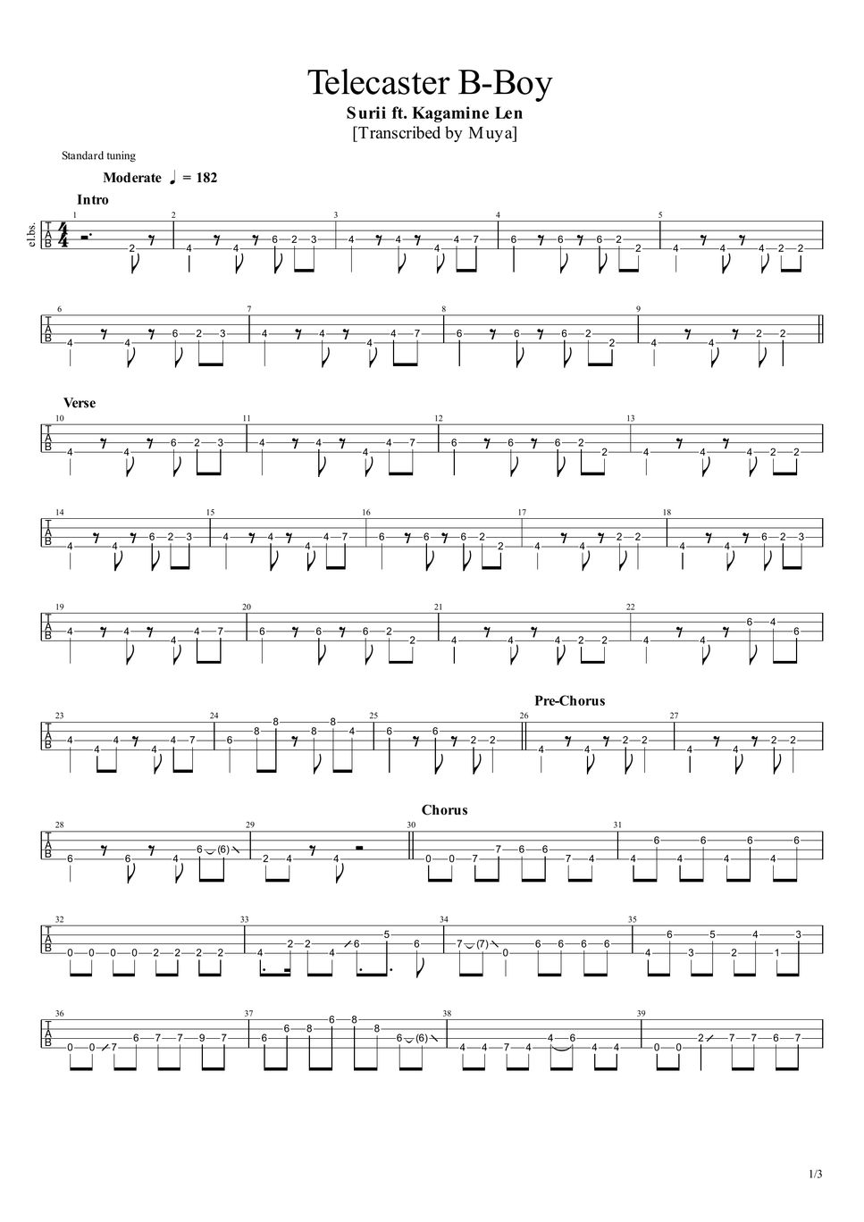 Surii - Telecaster B-Boy (Bass TAB) Sheet Music by Muya