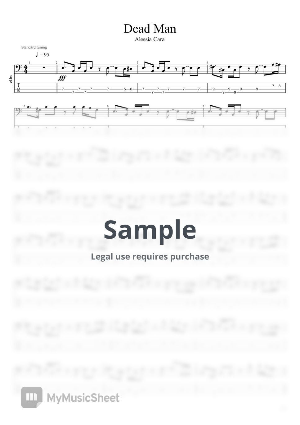 Alessia Cara - Dead Man 타브+단선 악보 by Bassblur