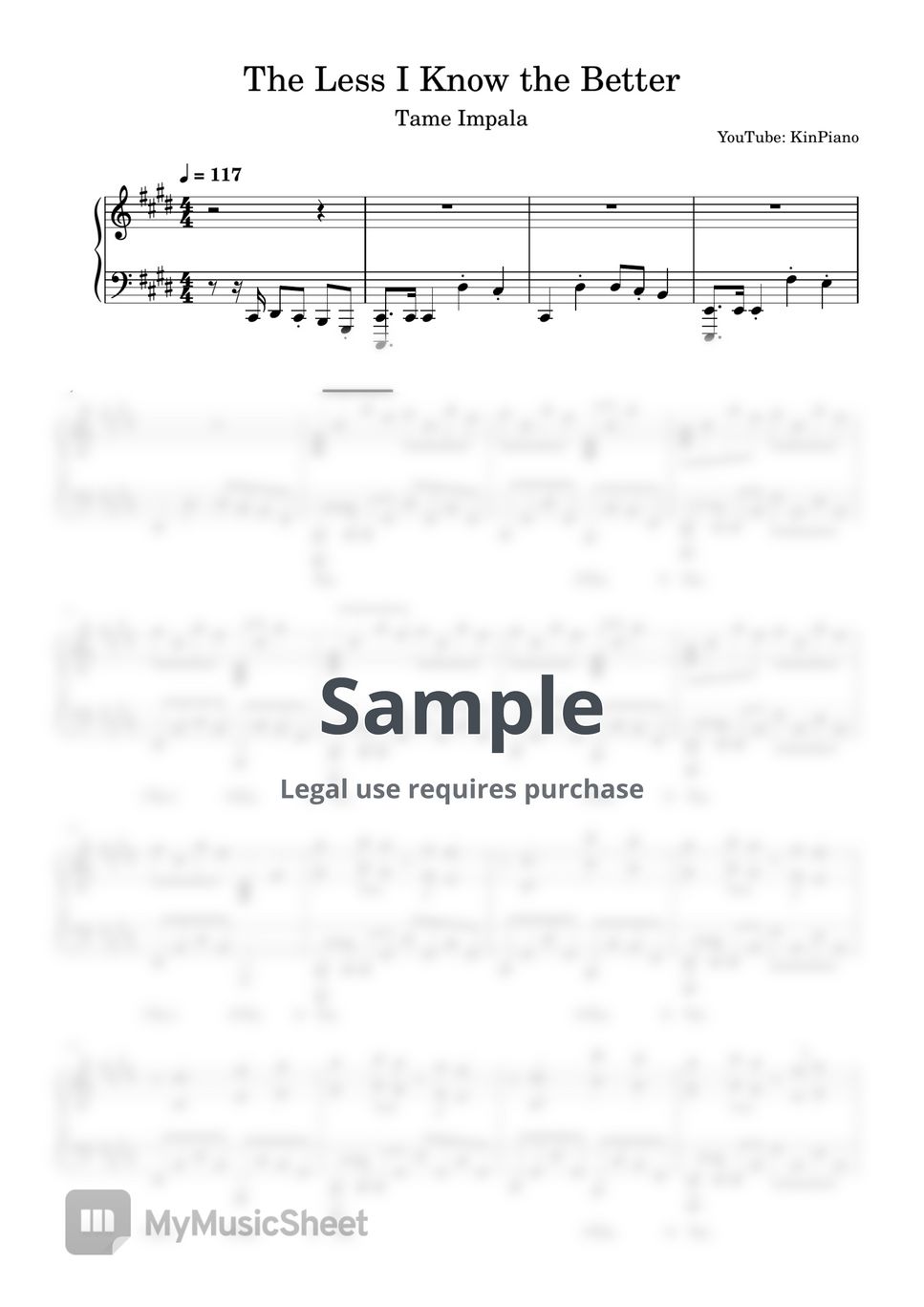 Tame Impala - The Less I Know The Better Sheets by KinPiano