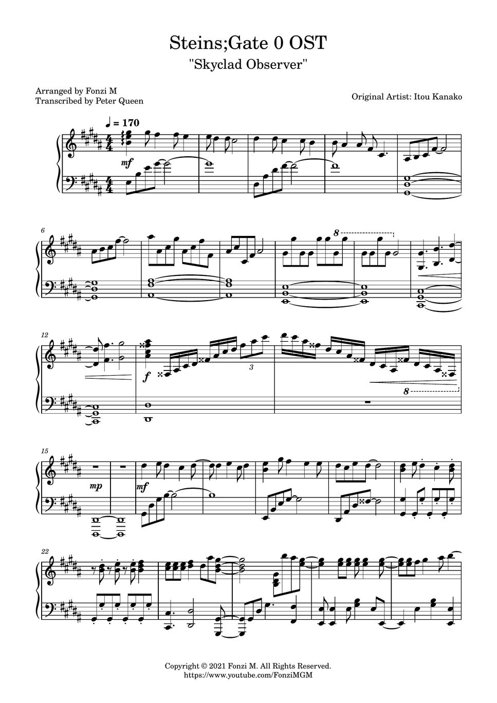 Kanako Itou - Steins;Gate 0 OST - "Skyclad Observer" Notenblatt by Fonzi M