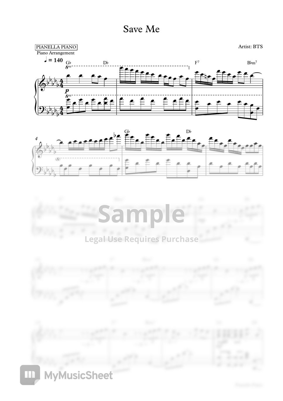 BTS - Save Me (Piano Sheet) Sheet Music by Pianella Piano