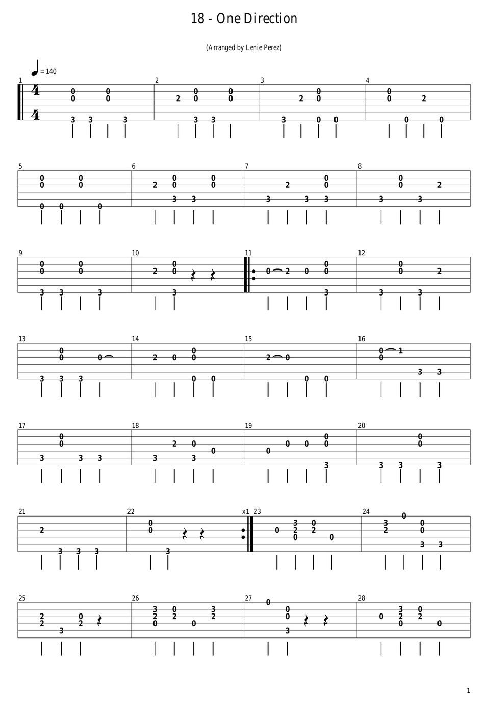 One Direction - 18 (guitar tabs) Sheet by lenie perez