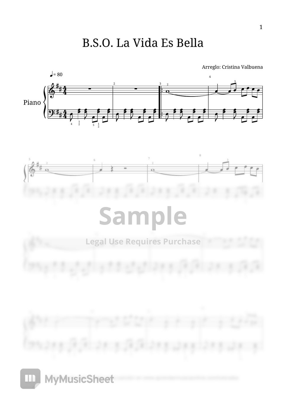 Nicola Piovani - Bso La Vida es Bella Sheet Music by Cristina Valbuena