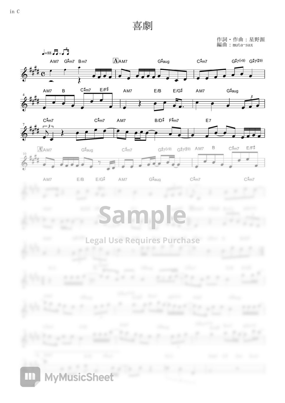 Gen Hoshino - Kigeki (Spy x Family / in C) Sheets by muta-sax