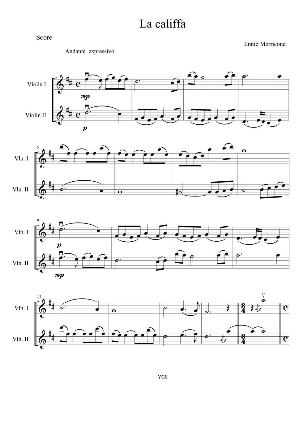 Ennio Morricone - La califfa (파트보 포함) 악보 by YGS