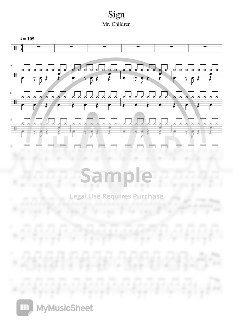 Mr.Children - Sign (Drum) Partition musicale by HMD online studio