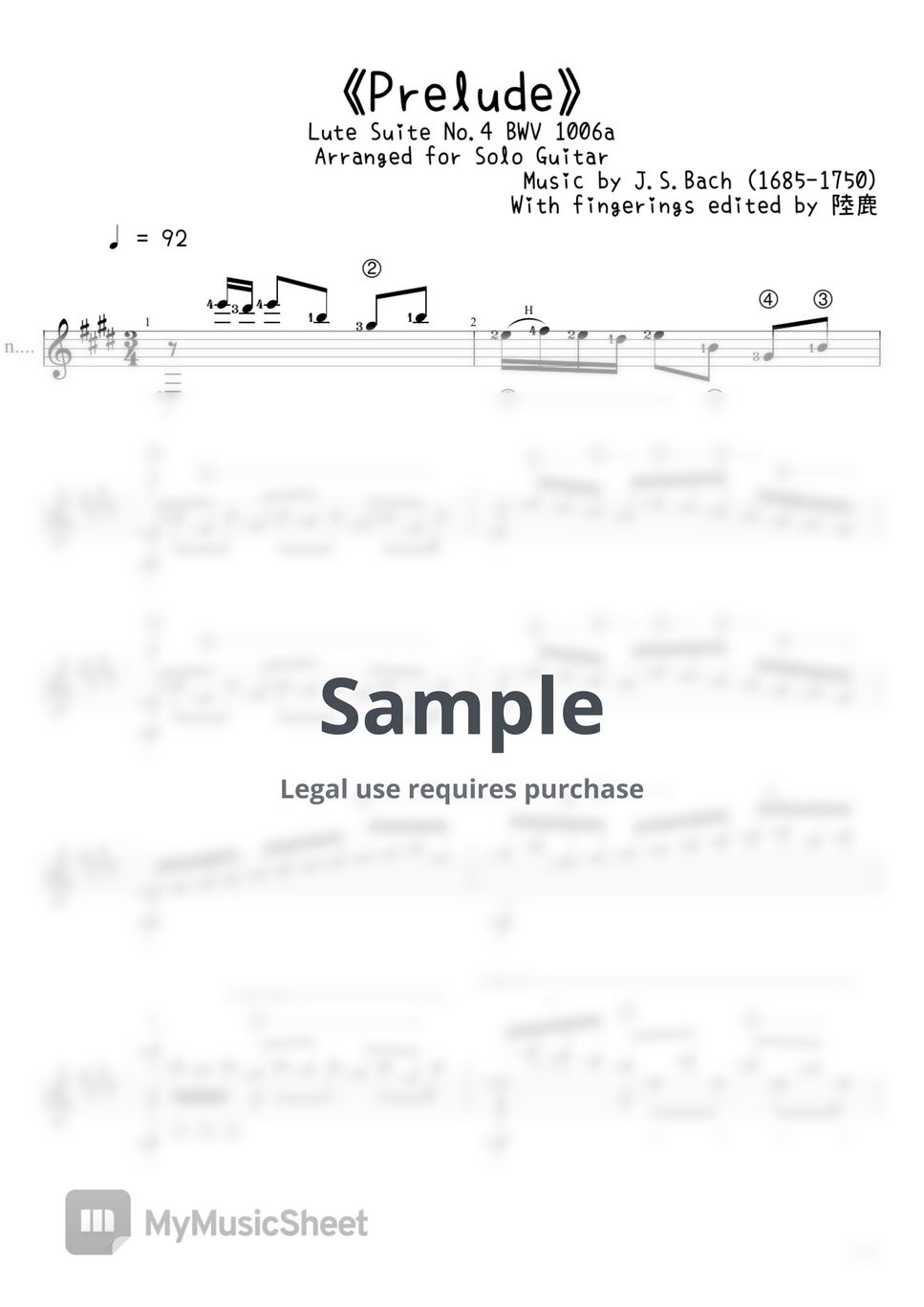 J.S.Bach (1685-1750) - 《Prelude》Lute Suite No.4 BWV 1006a (Arranged for ...