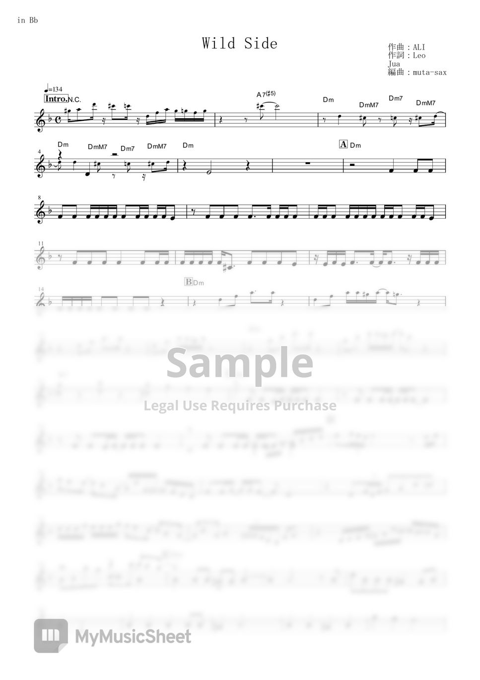 BEASTARS - Wild Side (in Bb) Sheet Music by ALI