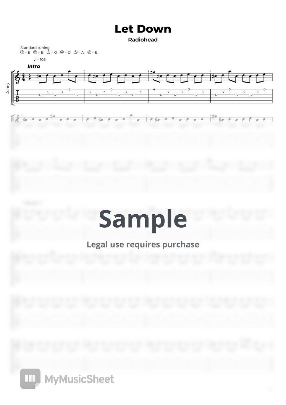 Radiohead - Let Down Sheet Music by Nikola Gugoski