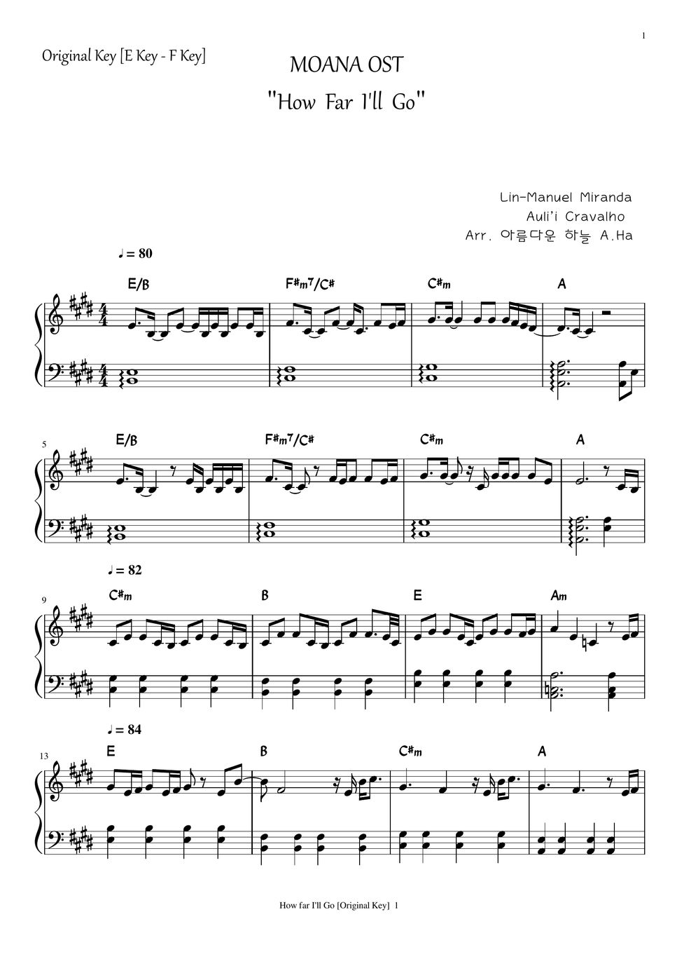 MOANA OST "How Far I'll GO" [ Level 3 E Key-F Key ] शीट