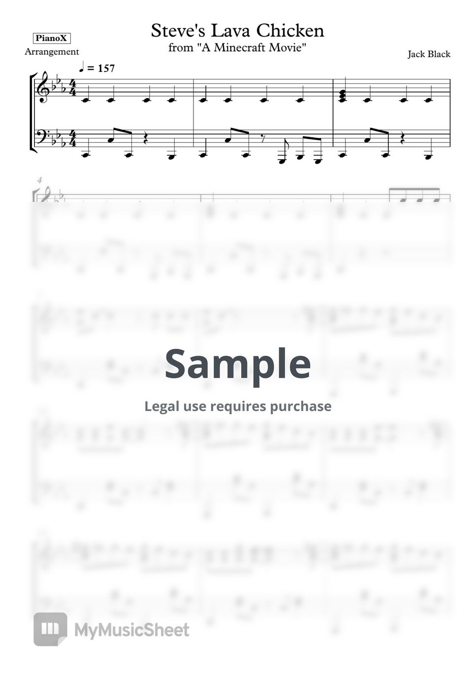 Jack Black - Steve's Lava Chicken Sheet Music by PianoX