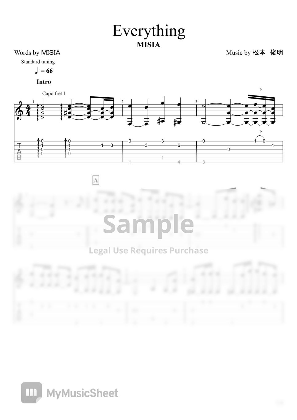 MISIA - Everything (Fingerstyle) 楽譜 by u3danchou