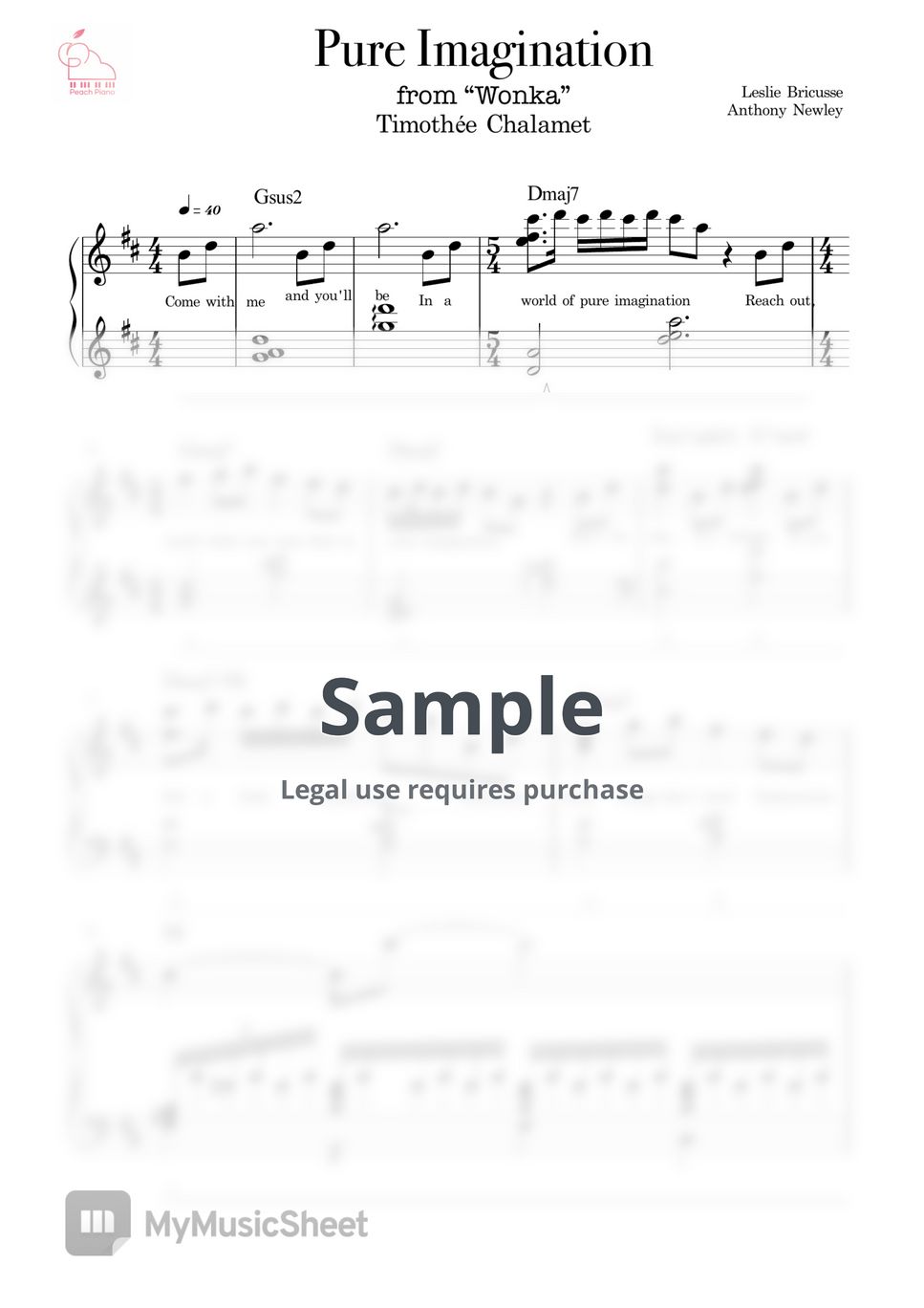 Timothée Chalamet - Pure Imagination Sheet Music by PeachPiano