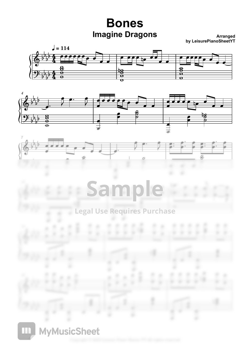 Imagine Dragons - Bones Sheet Music by Leisure Piano Sheets