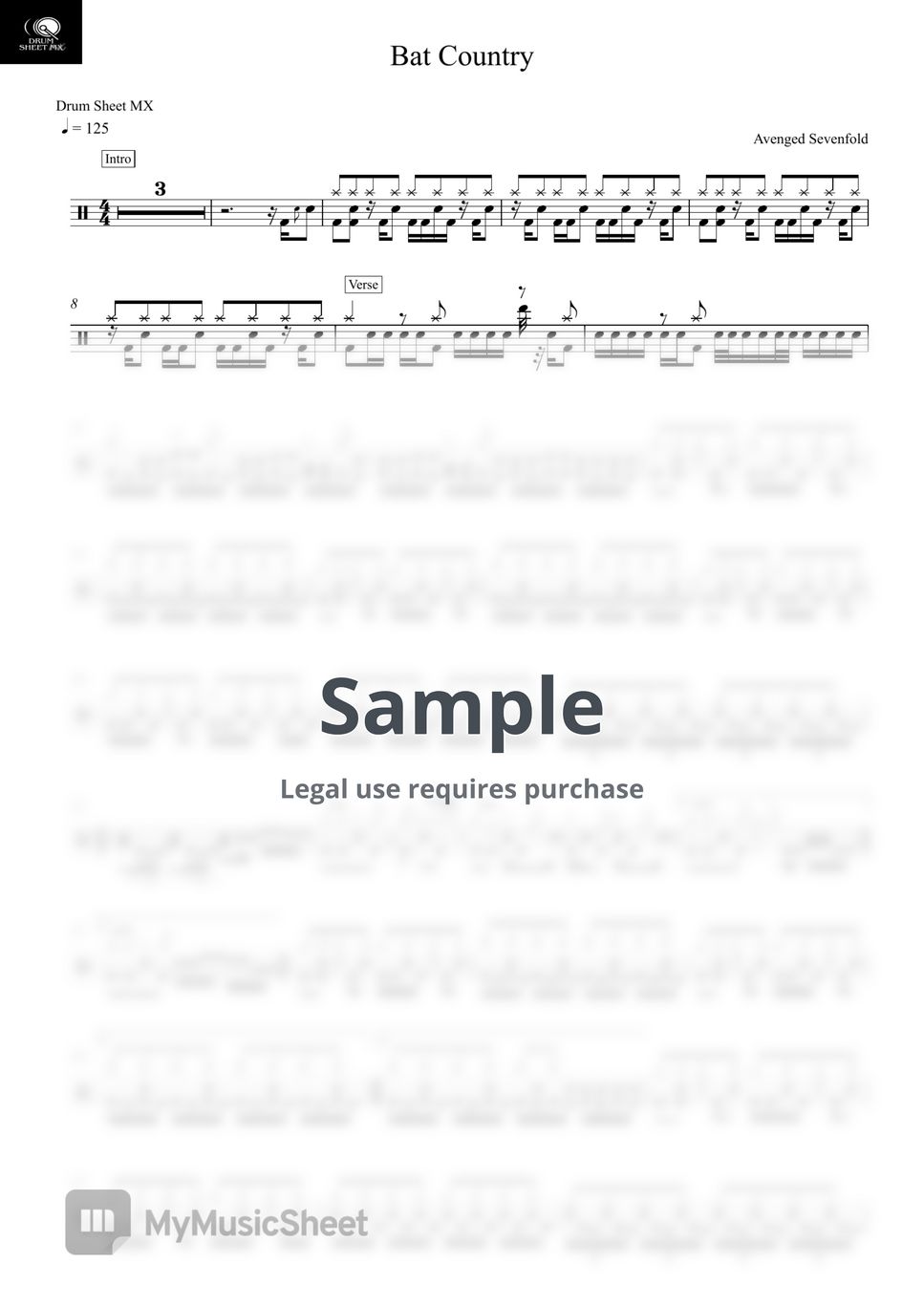 Avenged Sevenfold - Bat Country Sheet Music by Drum Sheet MX