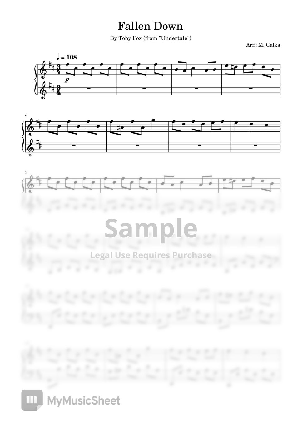 Undertale - Fallen Down (from "Undertale") [Piano Cover] 악보 by M. Galka