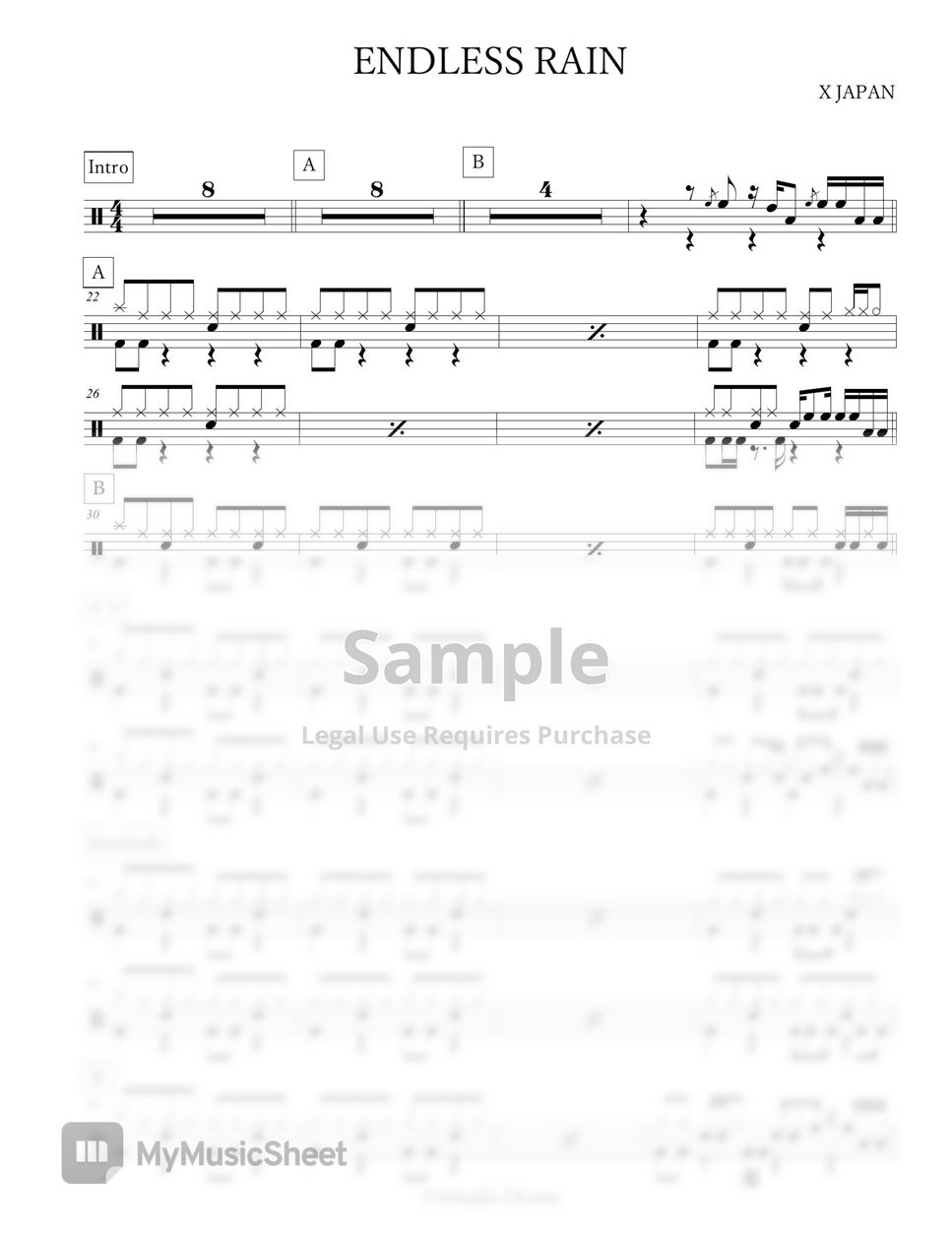X JAPAN - ENDLESS RAIN 악보 by Arkadia Drums