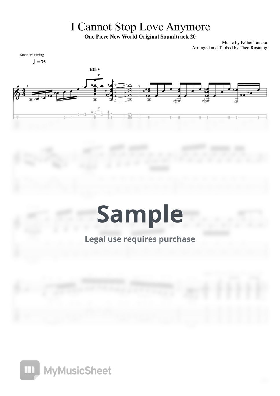 Kōhei Tanaka - I Cannot Stop Love Anymore Tab + 단선 악보 by Rostheo