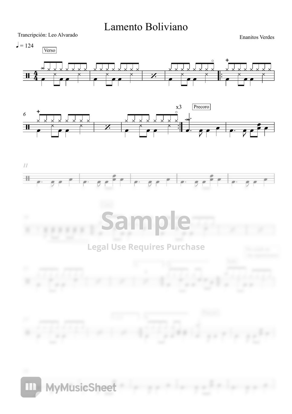 Enanitos Verdes - Lamento Boliviano Sheet by Drum Transcription: Leo Alvarado