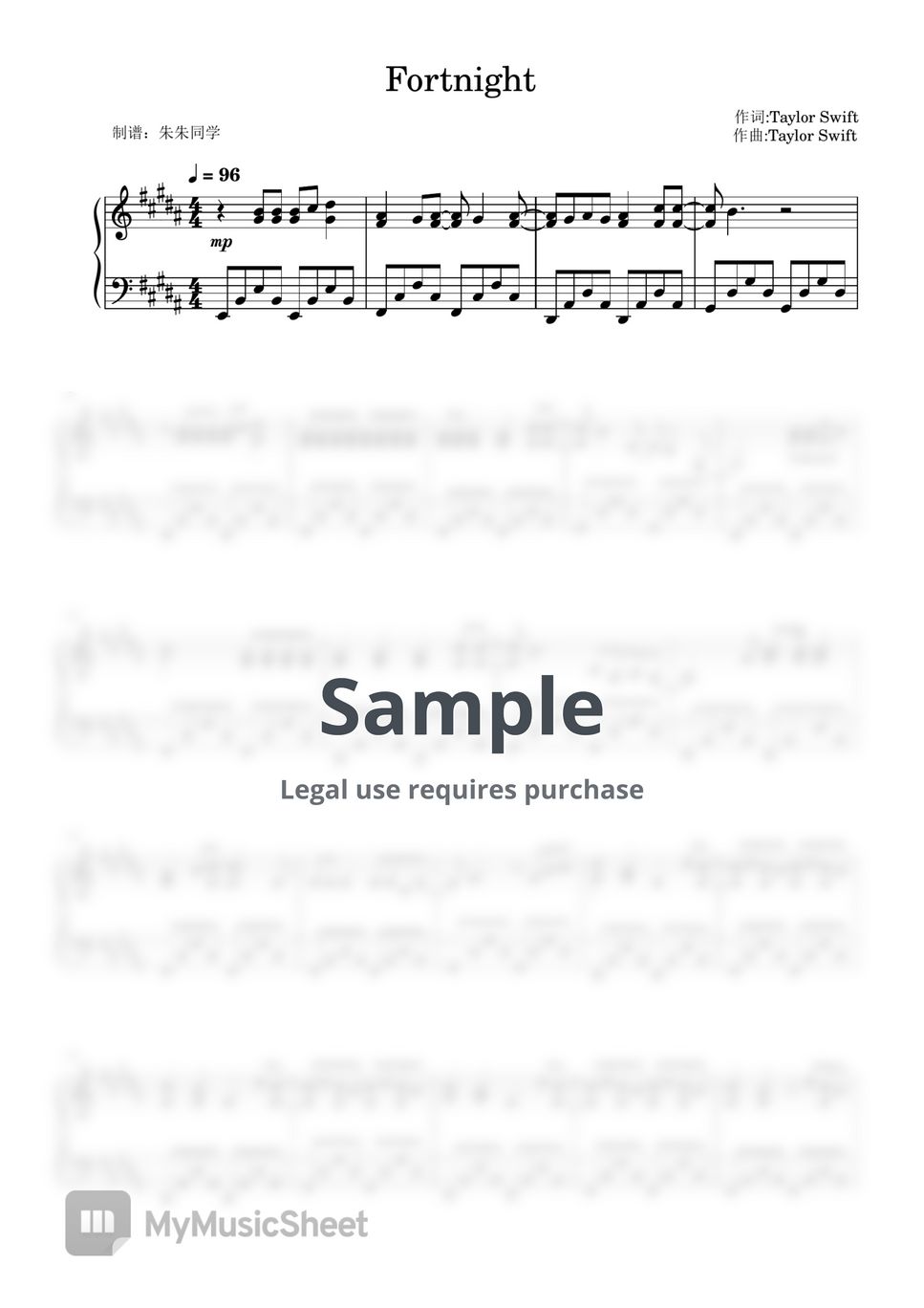 Taylor Swift - Fortnight Sheets by Mr.zhu