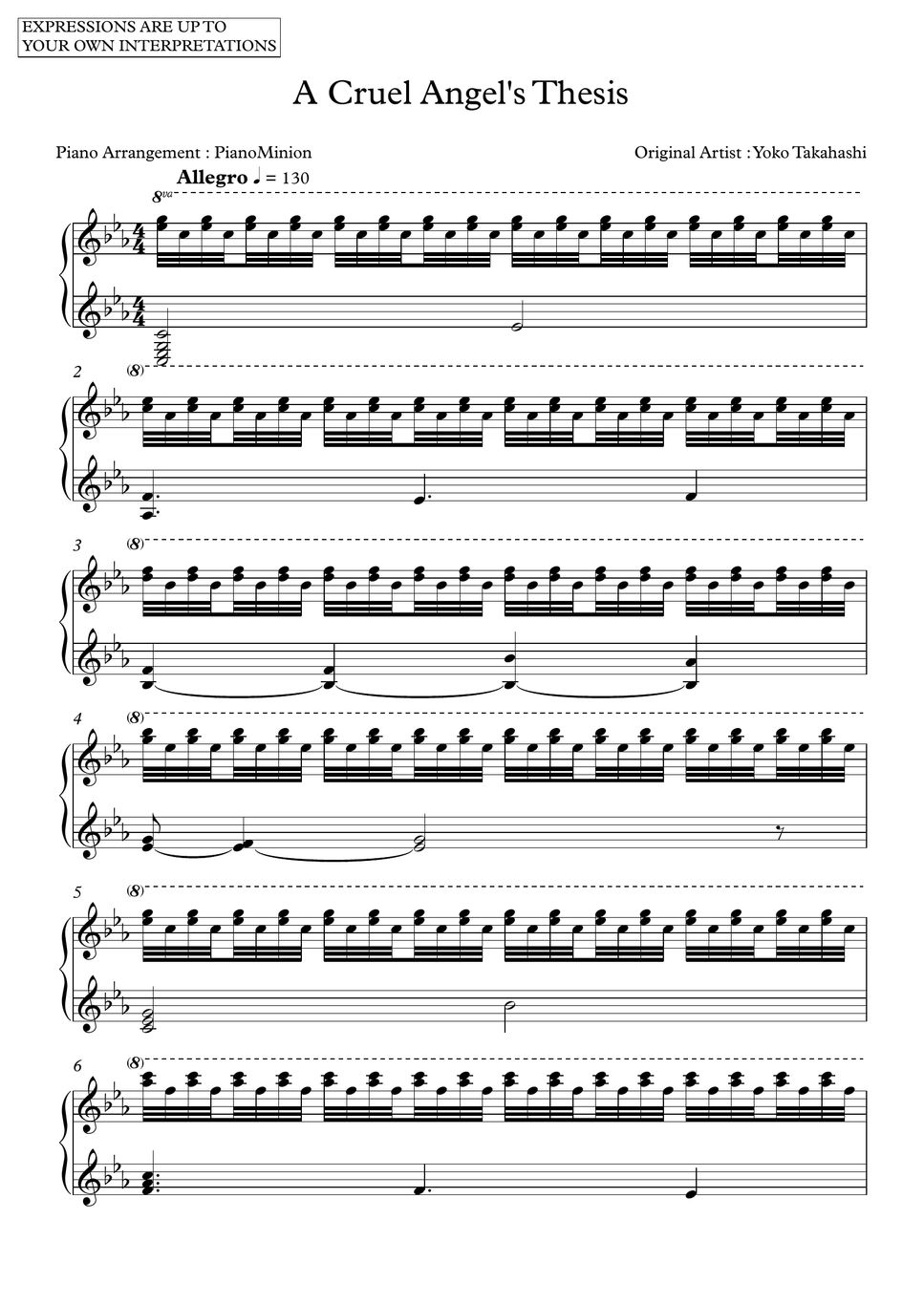 Yoko Takahashi - A Cruel Angel Thesis (残酷な天使のテーゼ) نوتة by Pianominion
